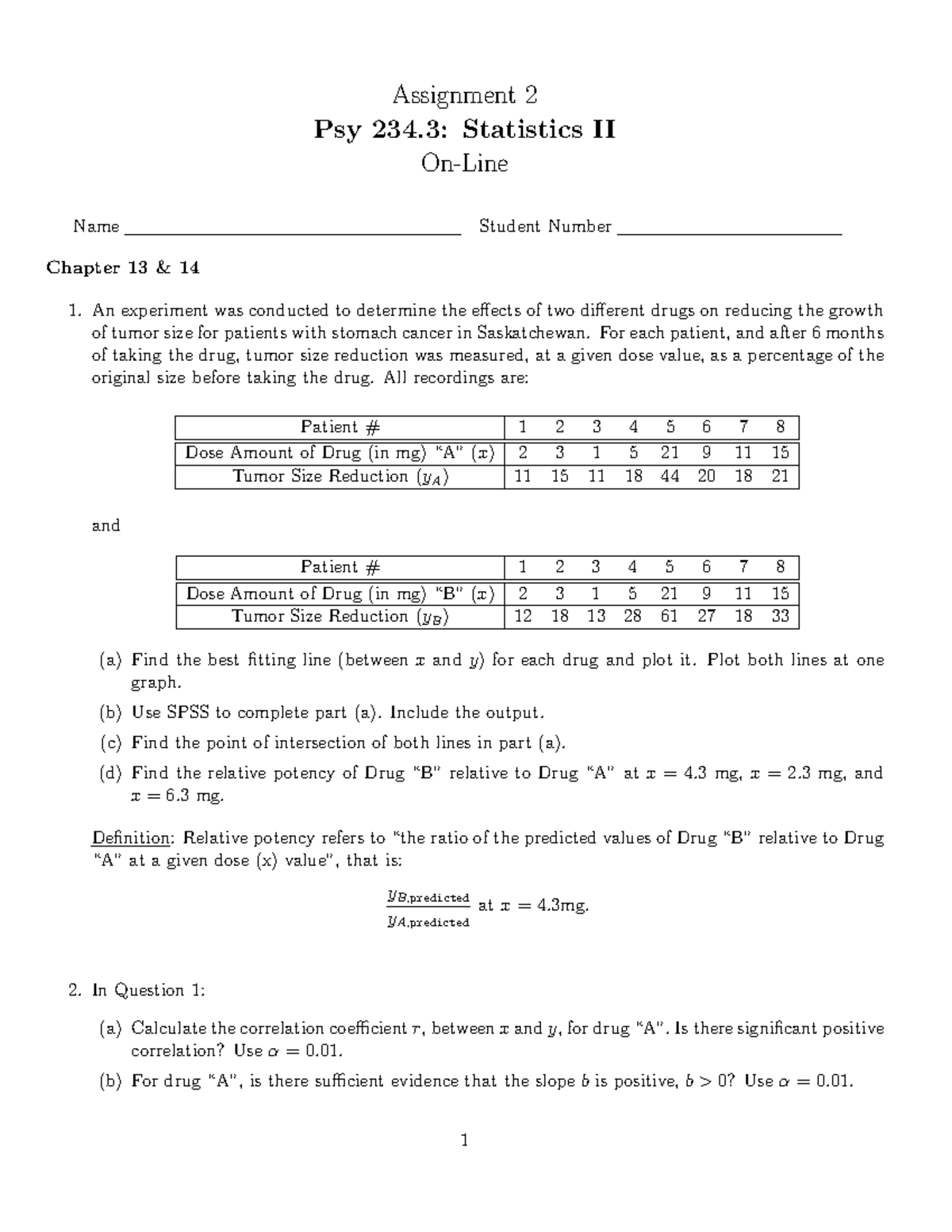 Assignment 2 Psy 234.3: Tumor Size Reduction Study & Analysis - Studocu