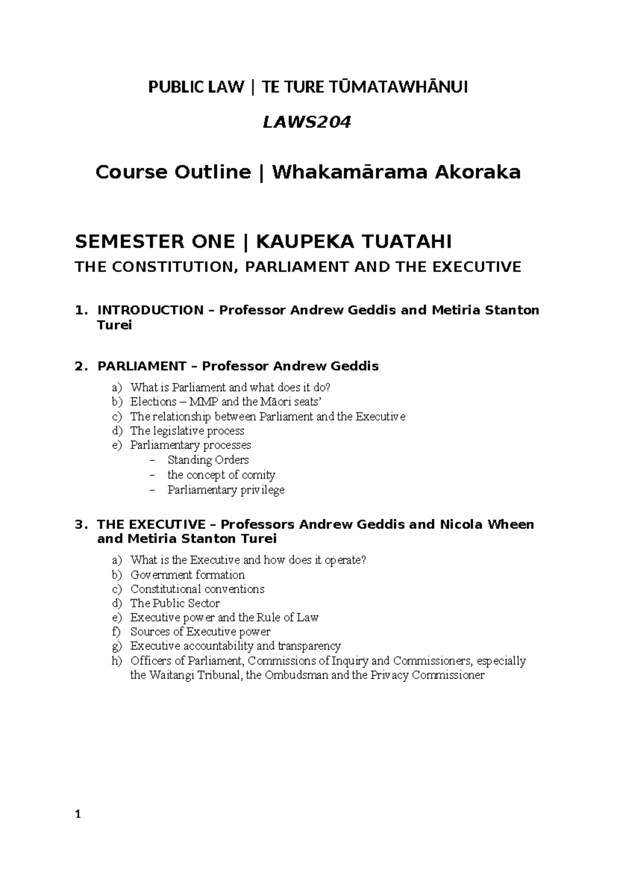 course outlines - PUBLIC LAW | TE TURE TŪMATAWHĀNUI LAWS Course Outline ...