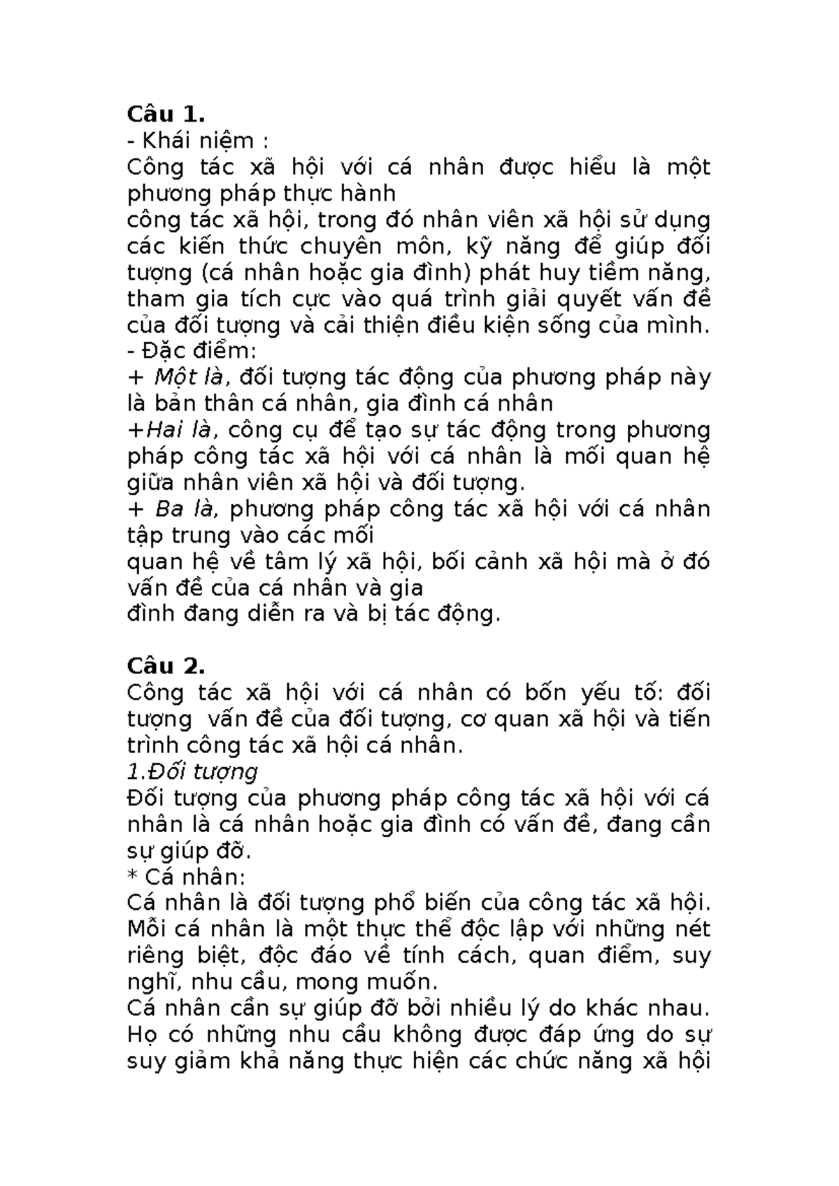 Bài Tập Thực Hành Ngoài Trường 2: Công Tác Xã Hội Với Cá Nhân - Studocu