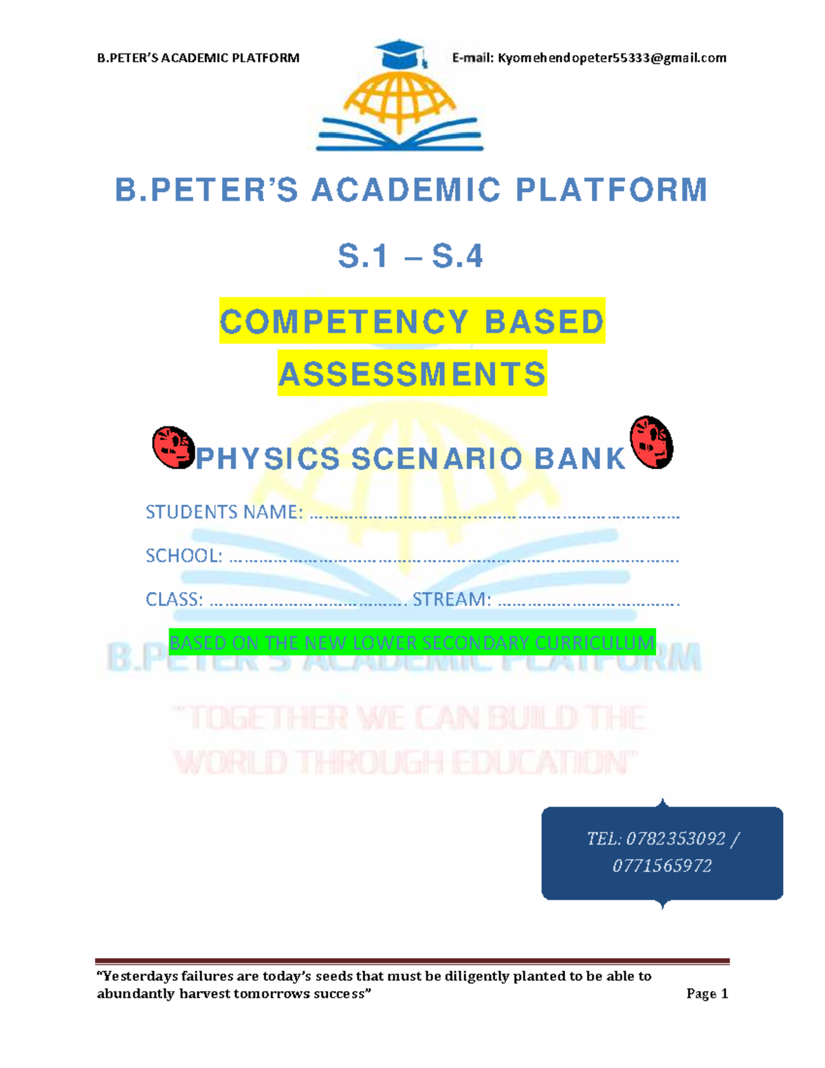 O Level Physics Scenario Bank 2025: Competency-Based Assessments - Studocu