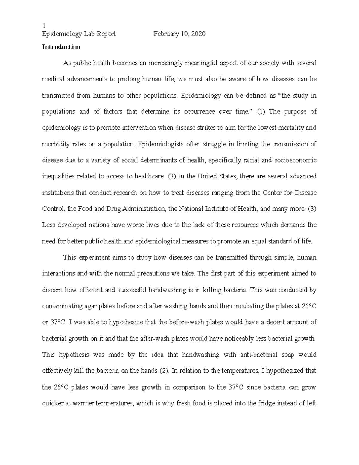 Epidemiology Lab Report 1: Analyzing Disease Transmission Dynamics ...