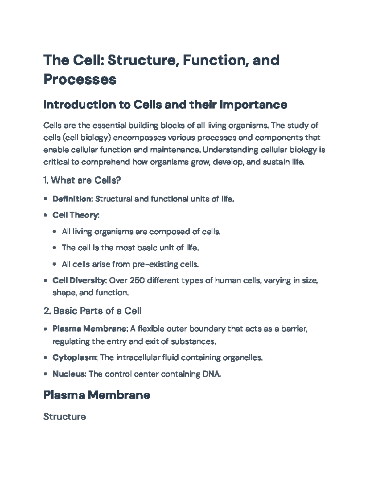 Cell Biology: Structure, Functions, and Processes Review (BIO101) - The ...