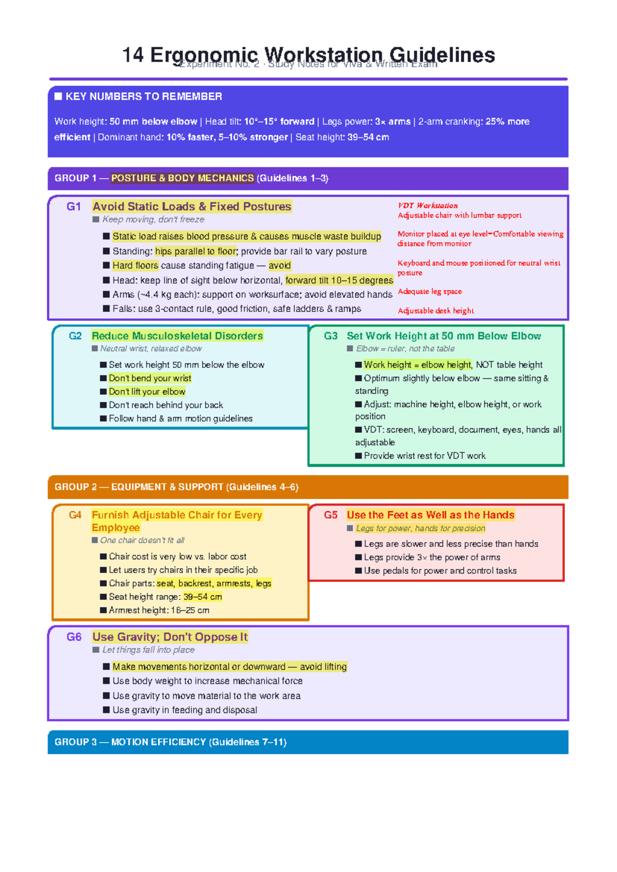 Ergonomic Guidelines Experiment No. 2 Study Notes for Viva Exam - Studocu