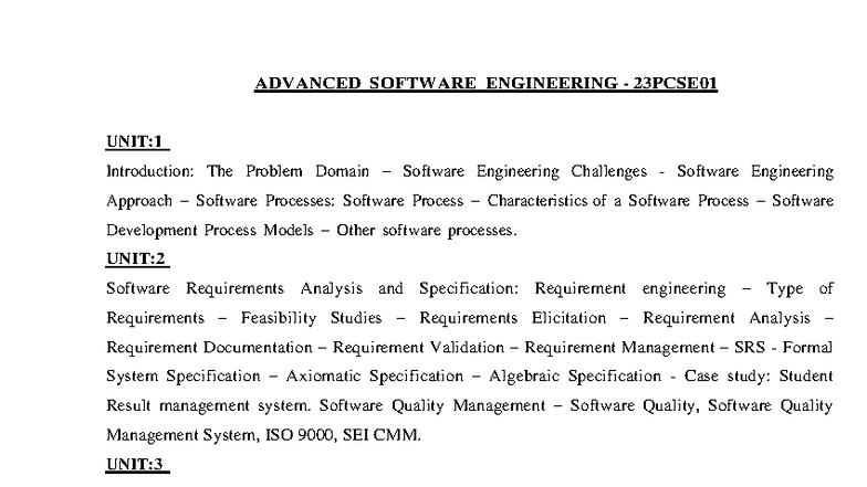 Advanced Software Engineering 23PCSE01: Comprehensive Study Guide - Studocu