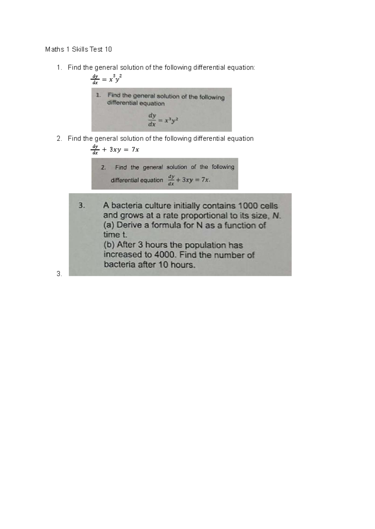 Maths 1 Skills Test 10 - past paper - 033130 - Maths 1 Skills Test 10 1 ...