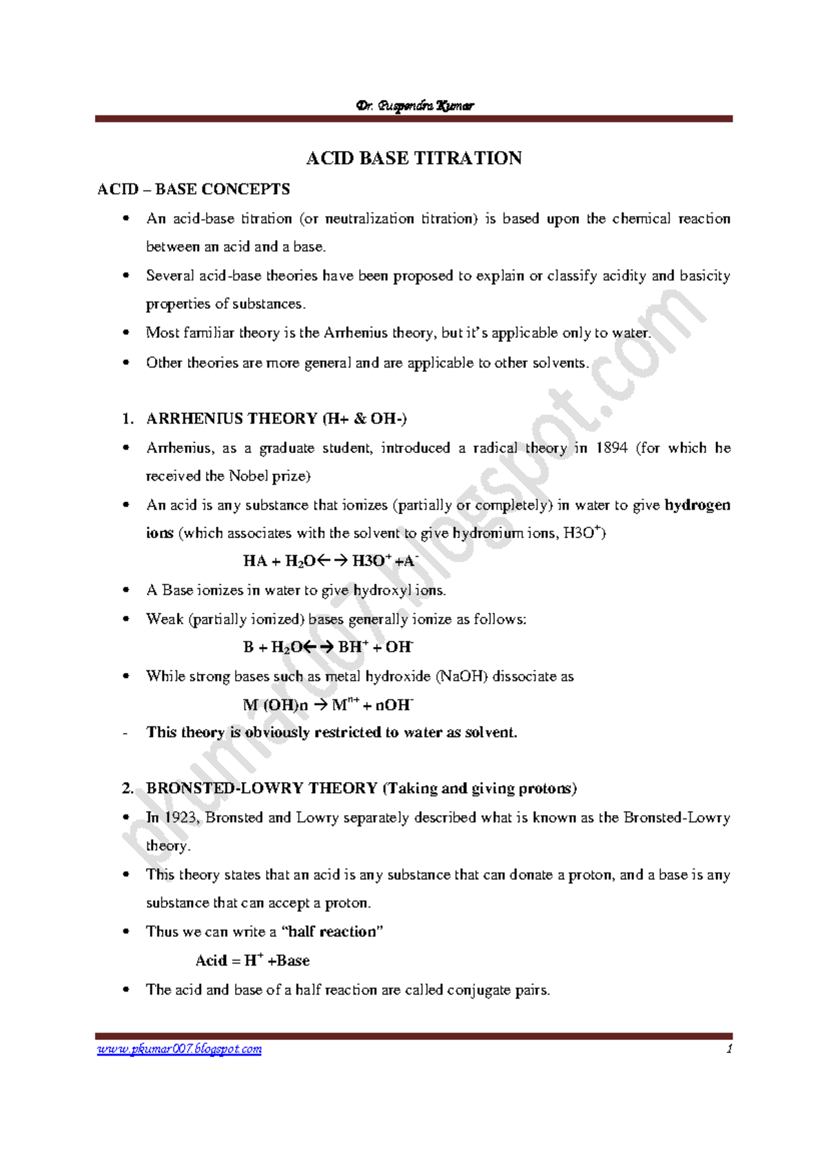 Acid-Base Titrations: Comprehensive Pharm-D Chapter 1 Notes - Studocu