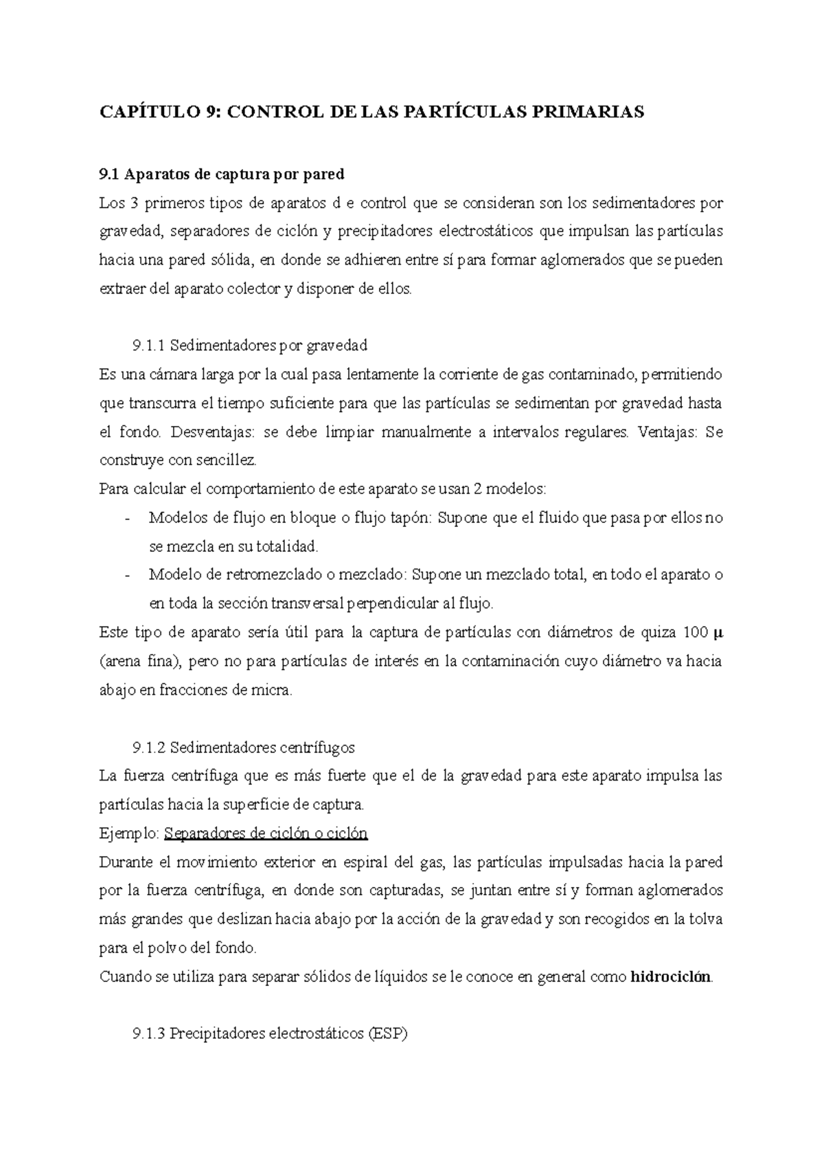 Capítulo 9: Control de Partículas Primarias y Métodos de Captura - Studocu