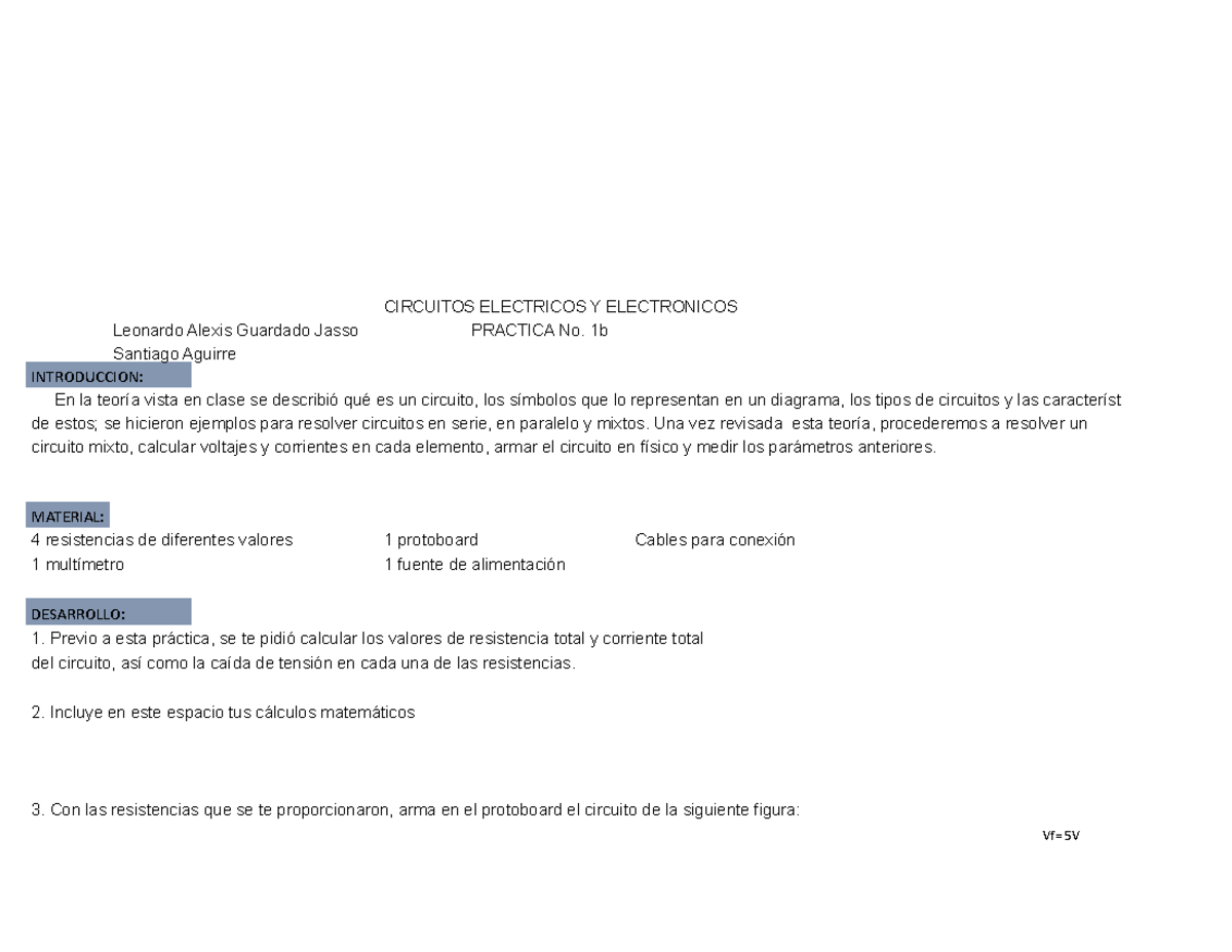 Practica 1b.xlsx - Sheet 1 - CIRCUITOS ELECTRICOS Y ELECTRONICOS ...