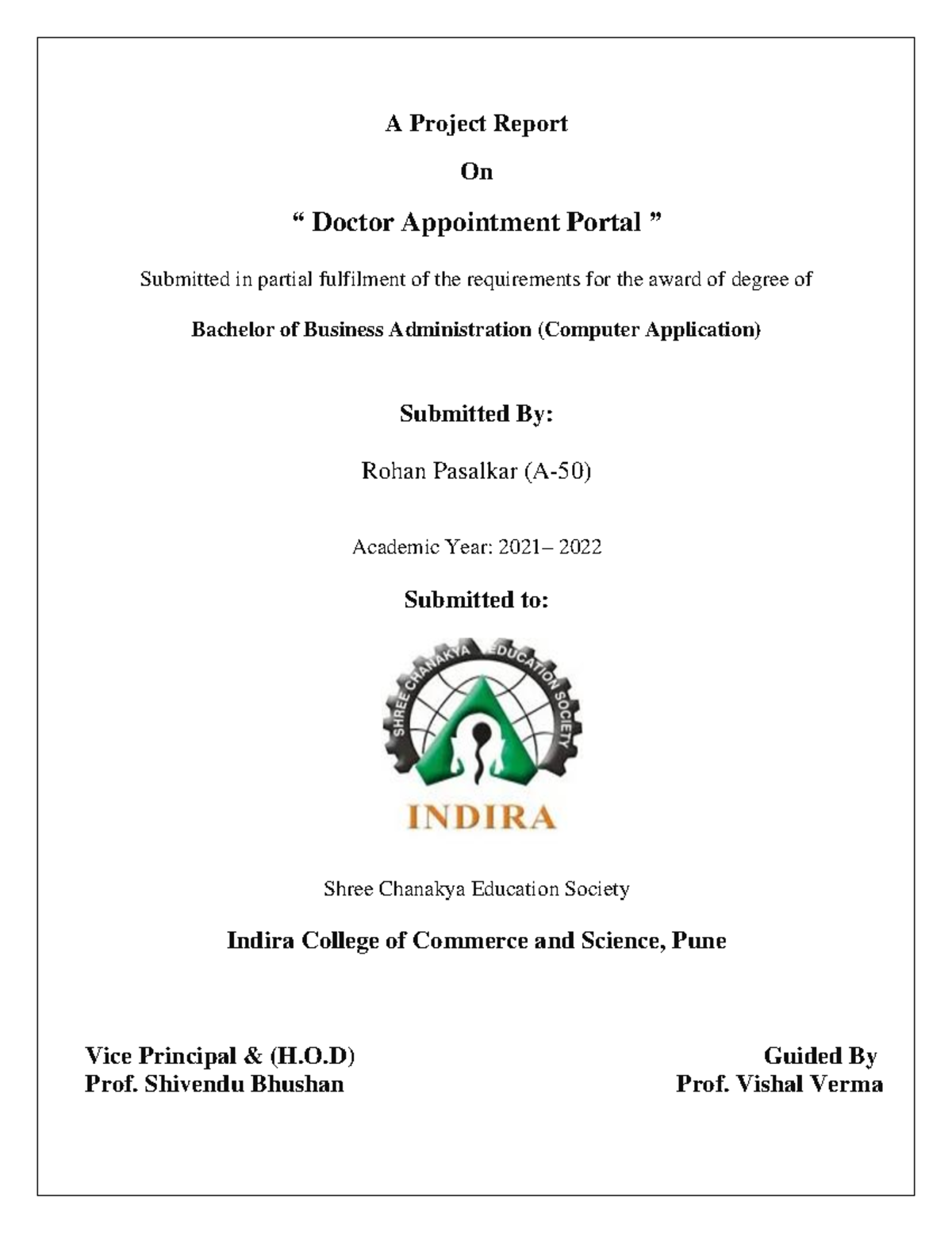 Doctor appointment project report - A Project Report On “ Doctor ...