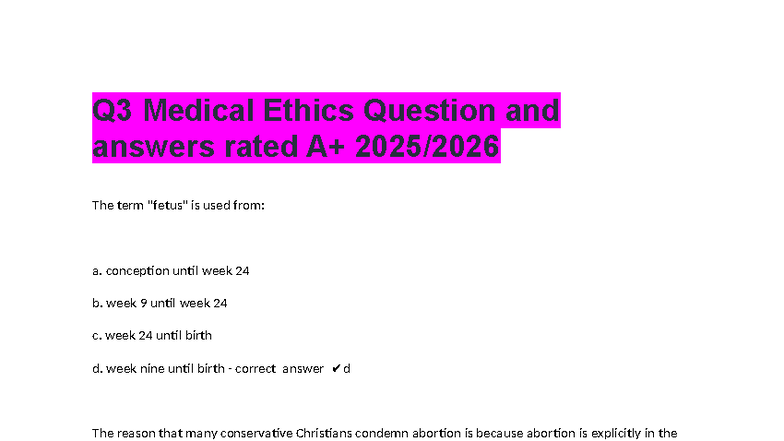 Q3 Medical Ethics: Questions & Answers Review - Studocu