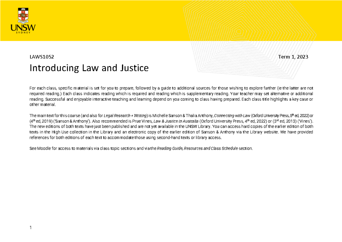 Course schedule reading guide for LAWS1052 - LAWS1052 Term 1, 2023 ...