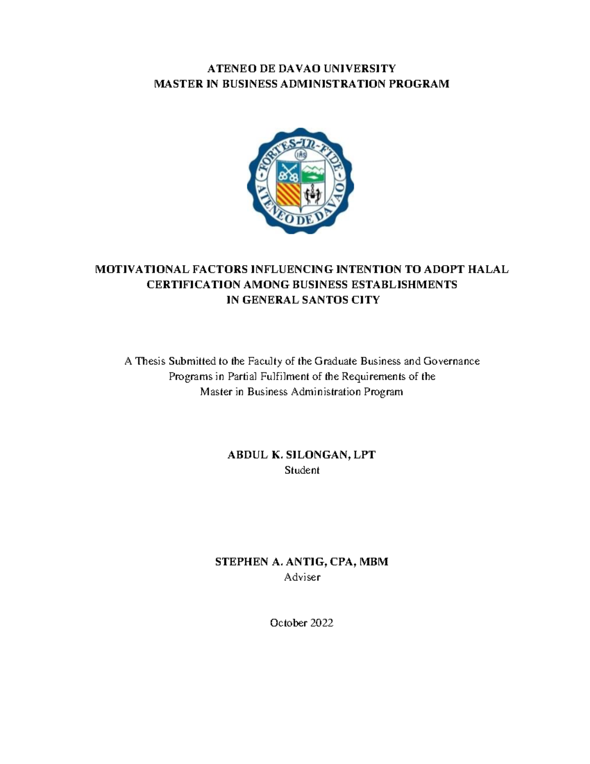 Final-Preliminaries - Reviewer - i ATENEO DE DAVAO UNIVERSITY MASTER IN BUSINESS ADMINISTRATION ...
