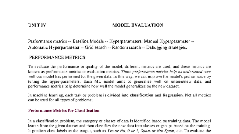 AD3501 - DL-Notes - Unit 4 - UNIT IV MODEL EVALUATION Performance ...