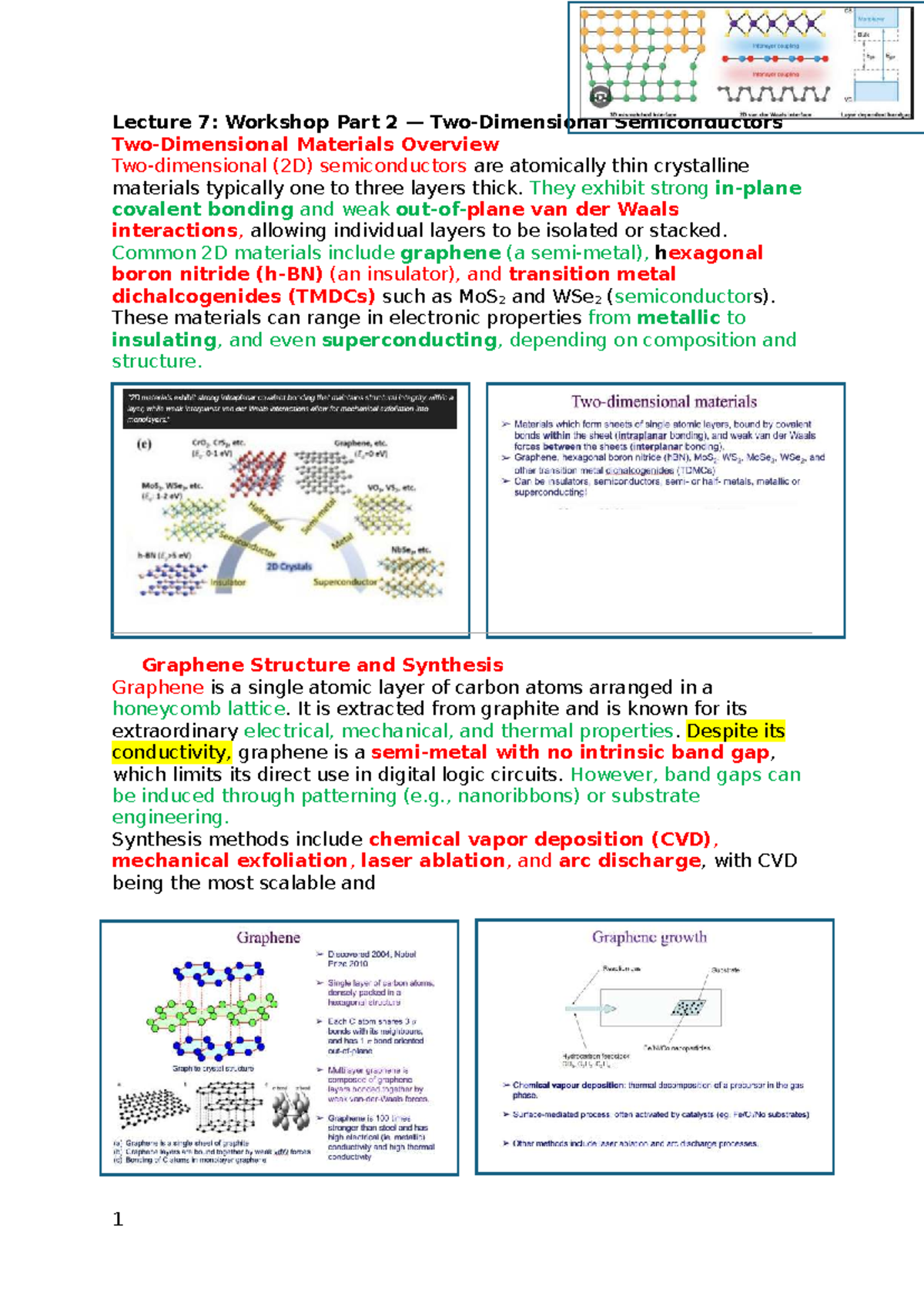 Lecture 7: Workshop Part 2 - Overview of 2D Semiconductor Materials ...