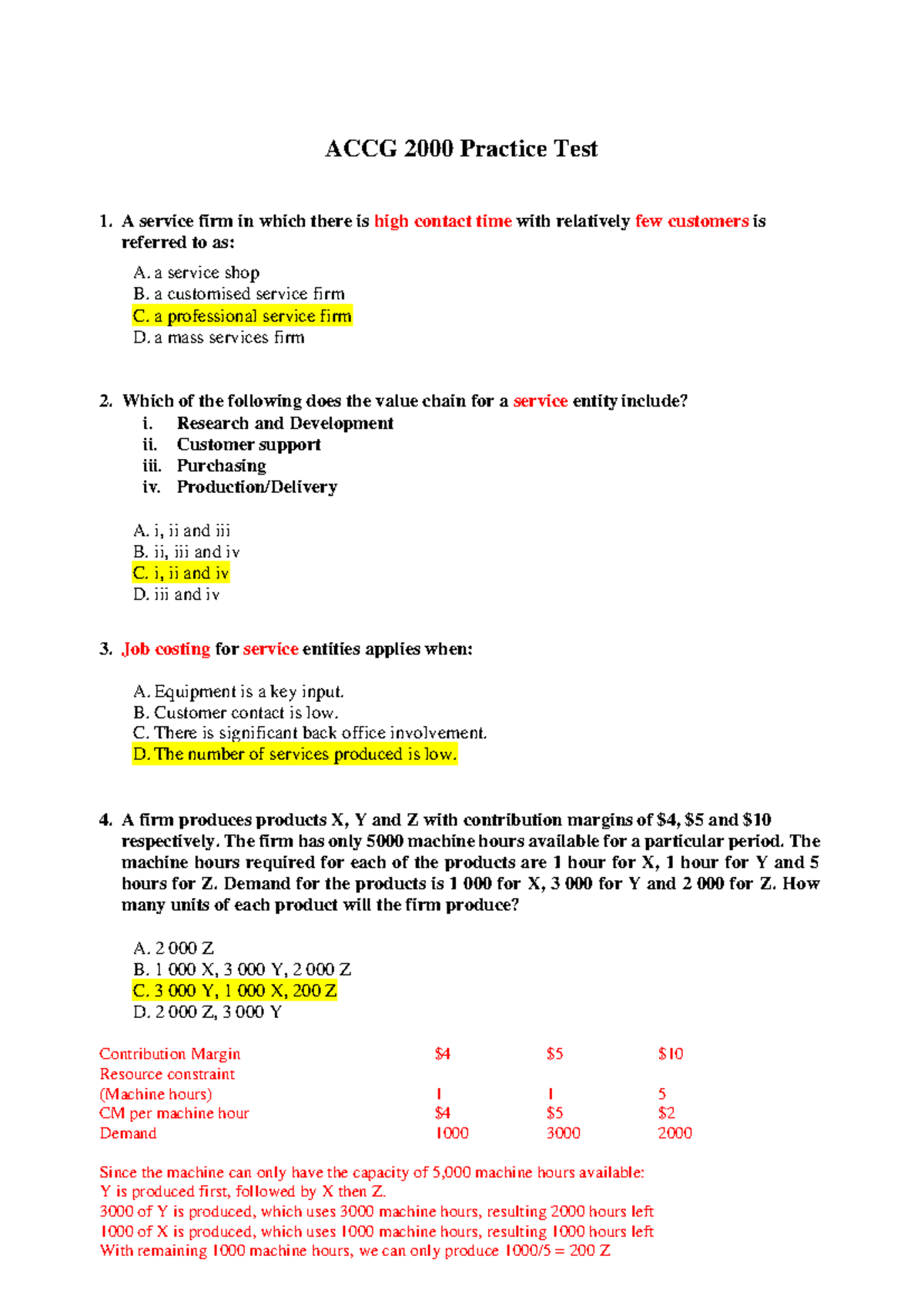 ACCG Practice Test 1 Solutions: Service Costing & Budgeting Concepts ...