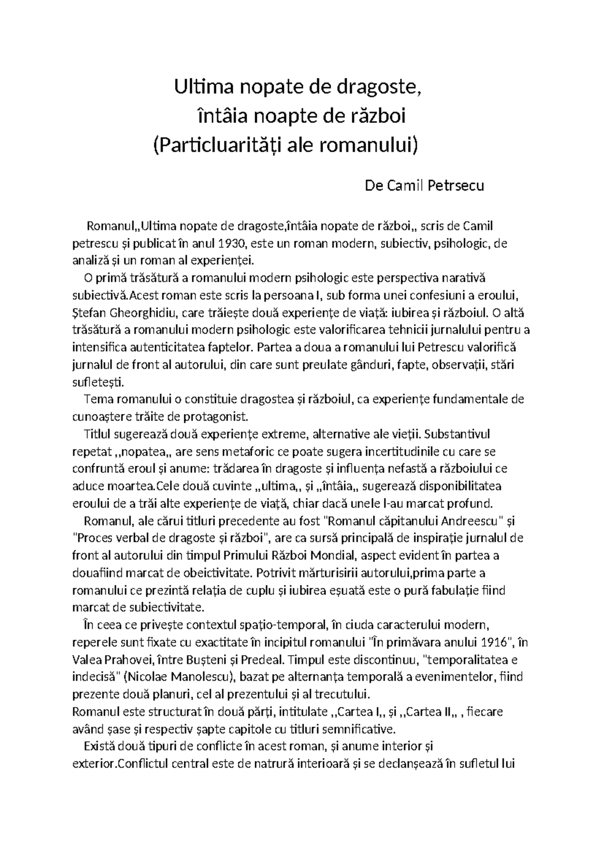 Ultima noapte de dragoste și prima noapte de război - Analiză Roman ...