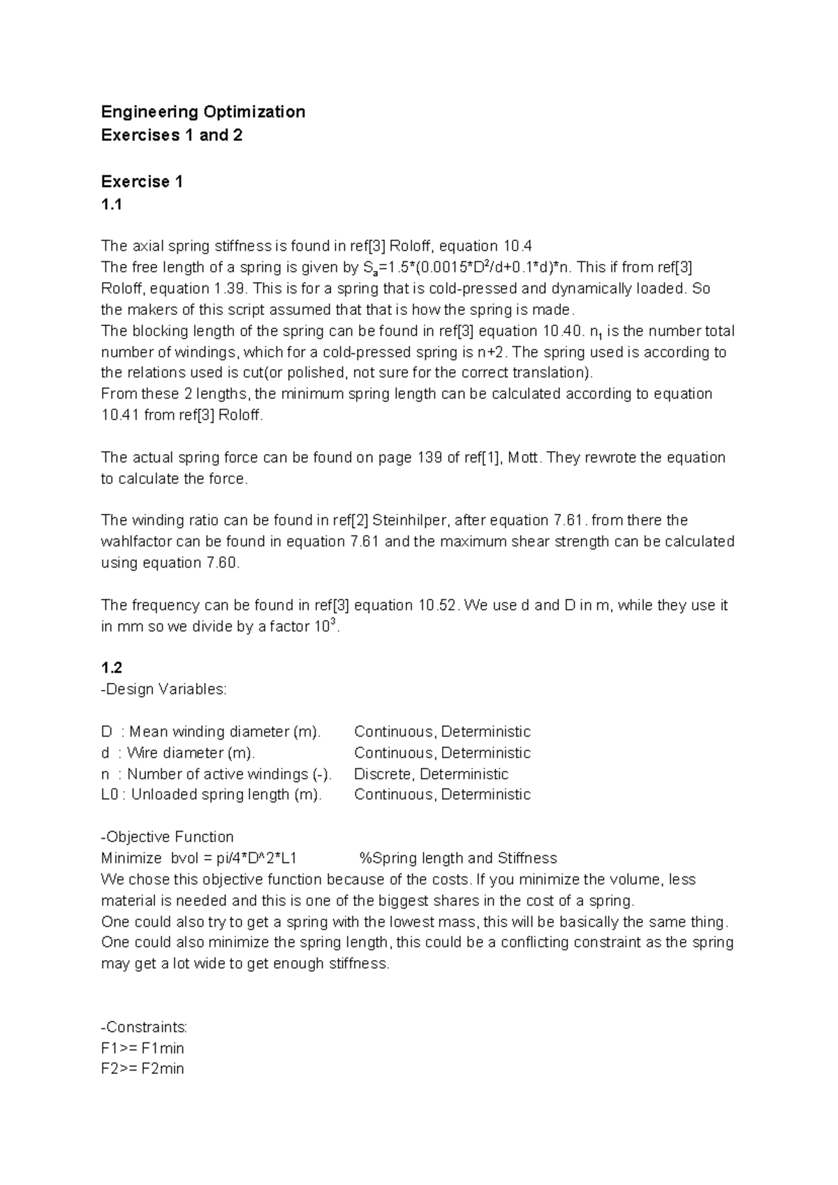 Engineering Optimization Exercises 1 & 2 Overview - Studeersnel
