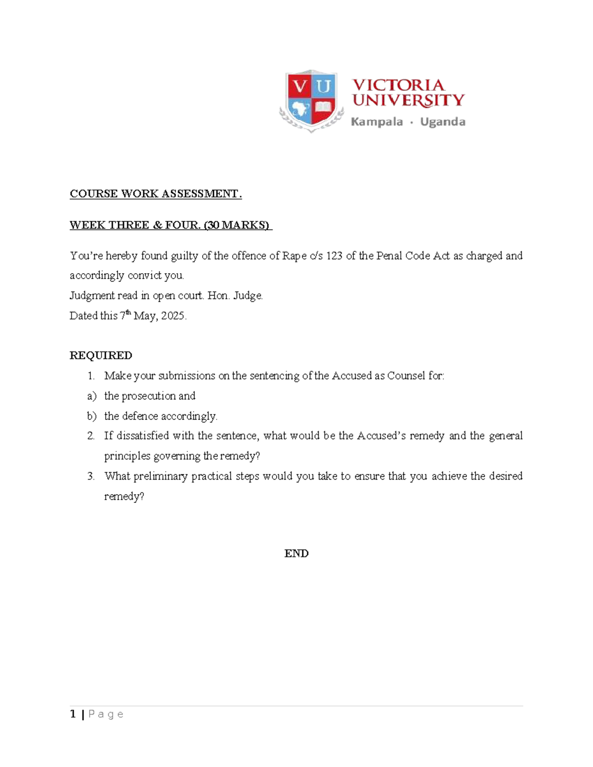 Question Paper - Assignments on Criminal procedure - COURSE WORK ...