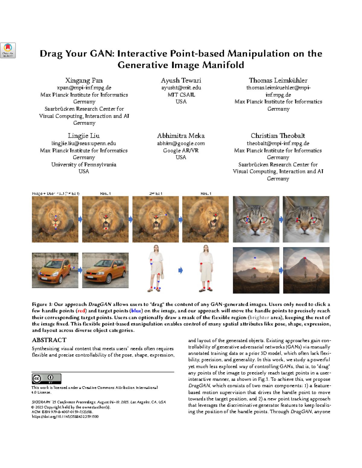 Drag Your GAN: Interactive Image Manipulation on the Generative ...