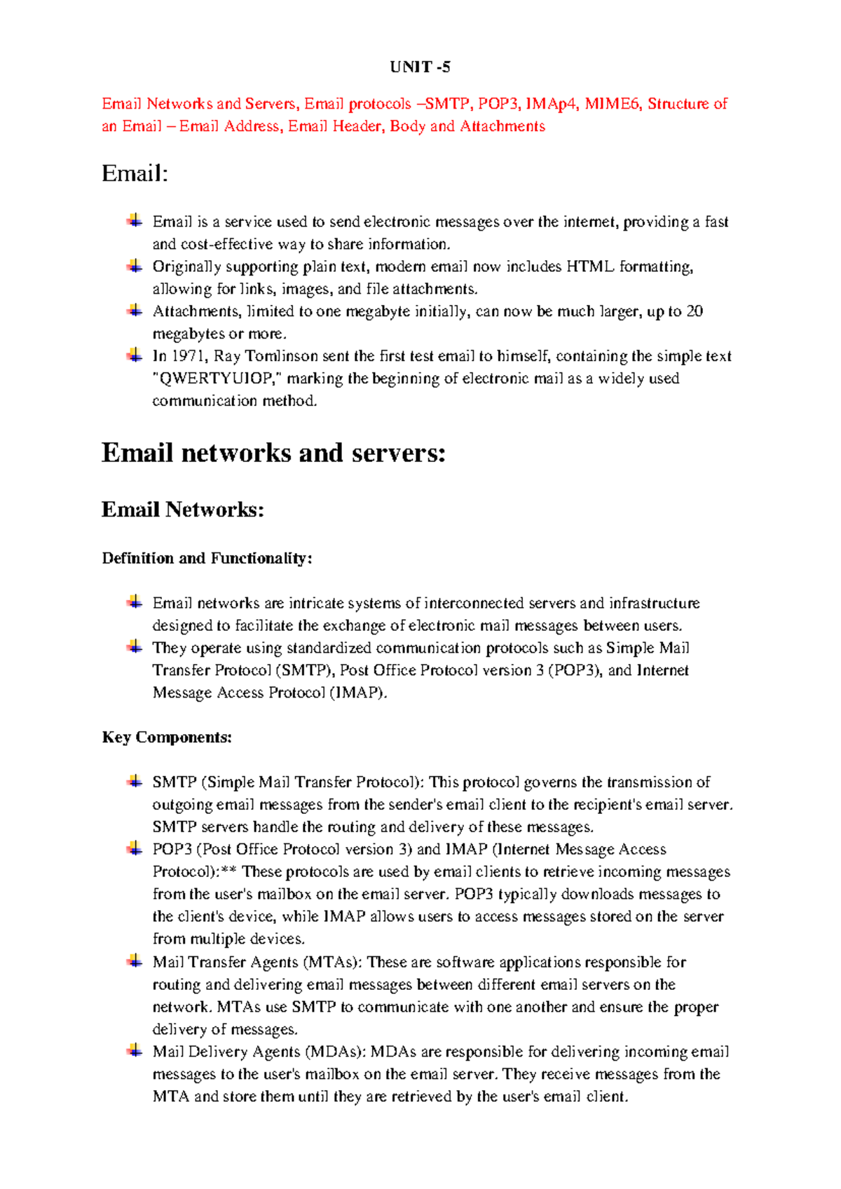 UI - UNIT 5 - Comprehensive Notes on Email Networks & Protocols - Studocu