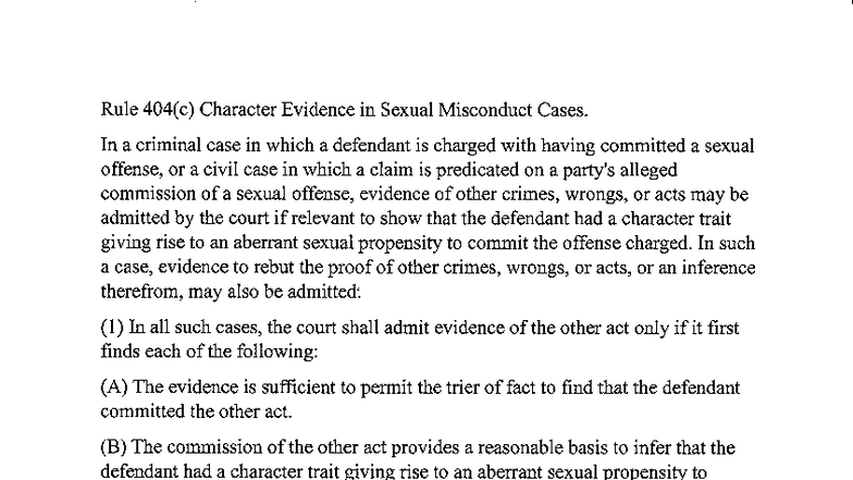 Rule 404(c) Character Evidence in Sexual Misconduct Cases: A Study ...