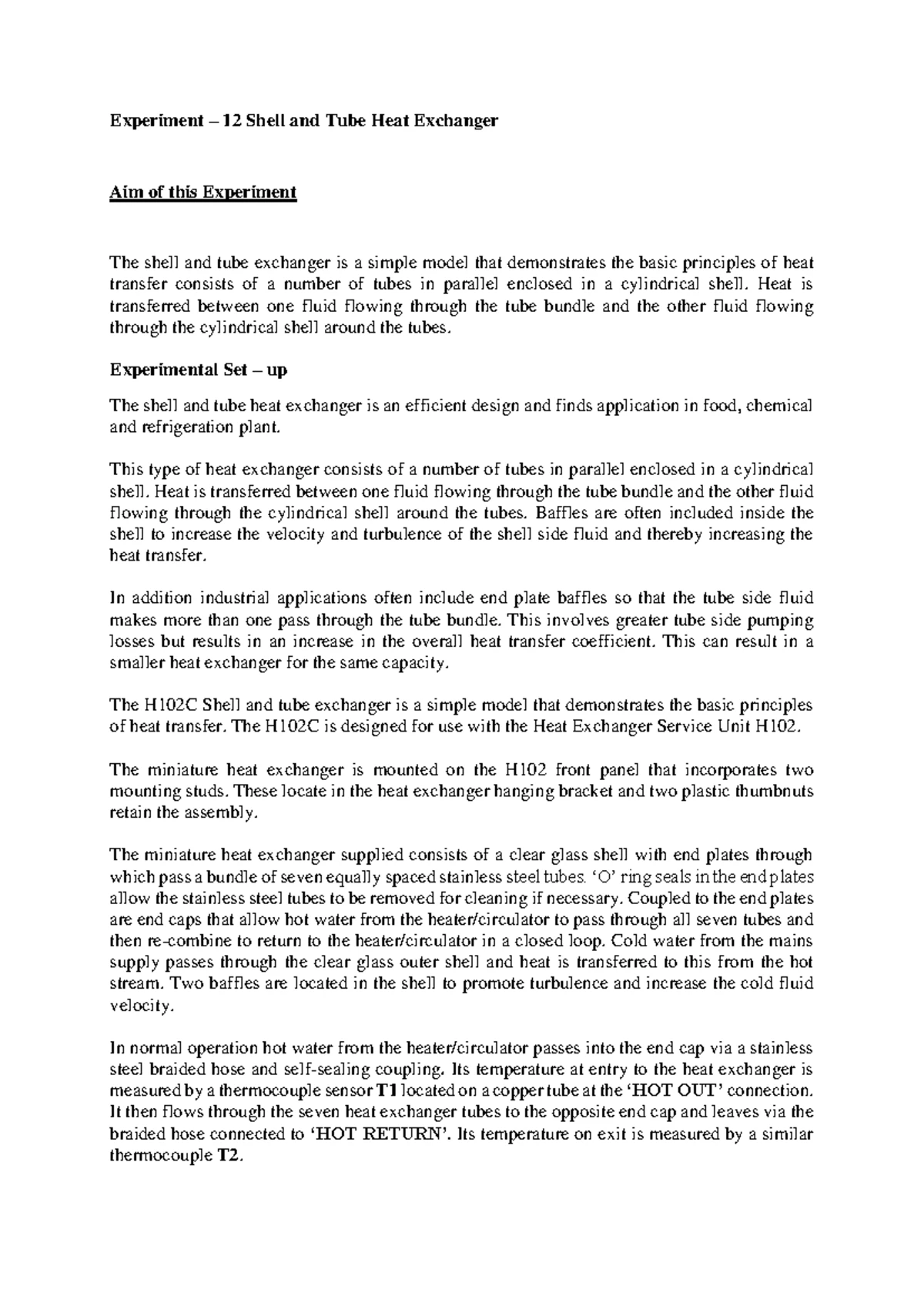 Experiment-12: Shell and Tube Heat Exchanger Analysis and Procedures ...