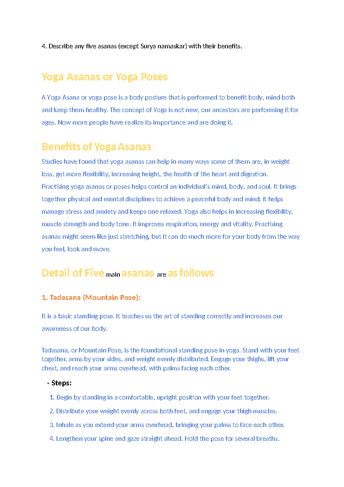 Yoga Asanas Practice Assignment: Five Key Poses and Their Benefits ...