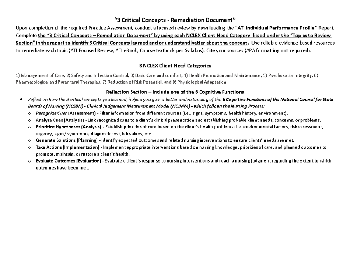 Leadership proctored remediation - “3 Critical Concepts - Remediation Document” Upon completion ...