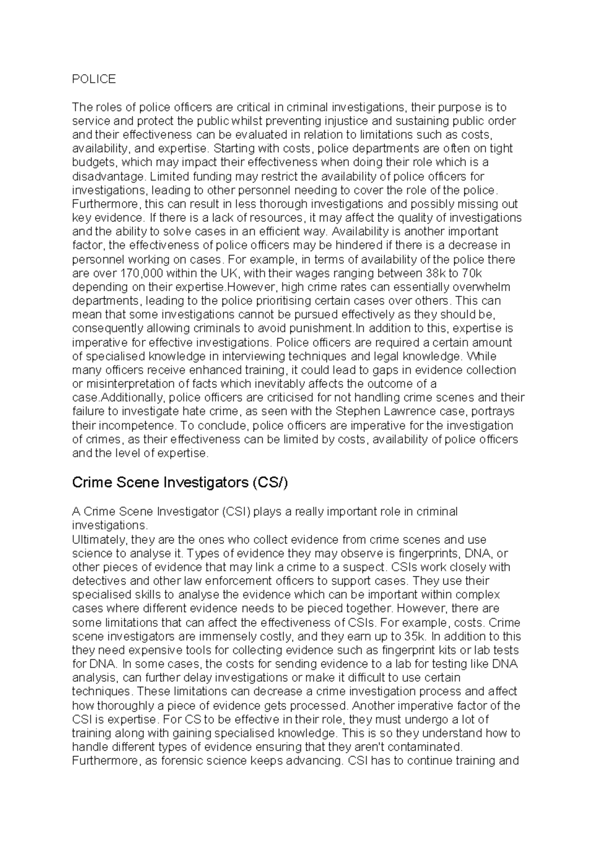 Criminology unit 3: The critical roles and limitations of police and ...