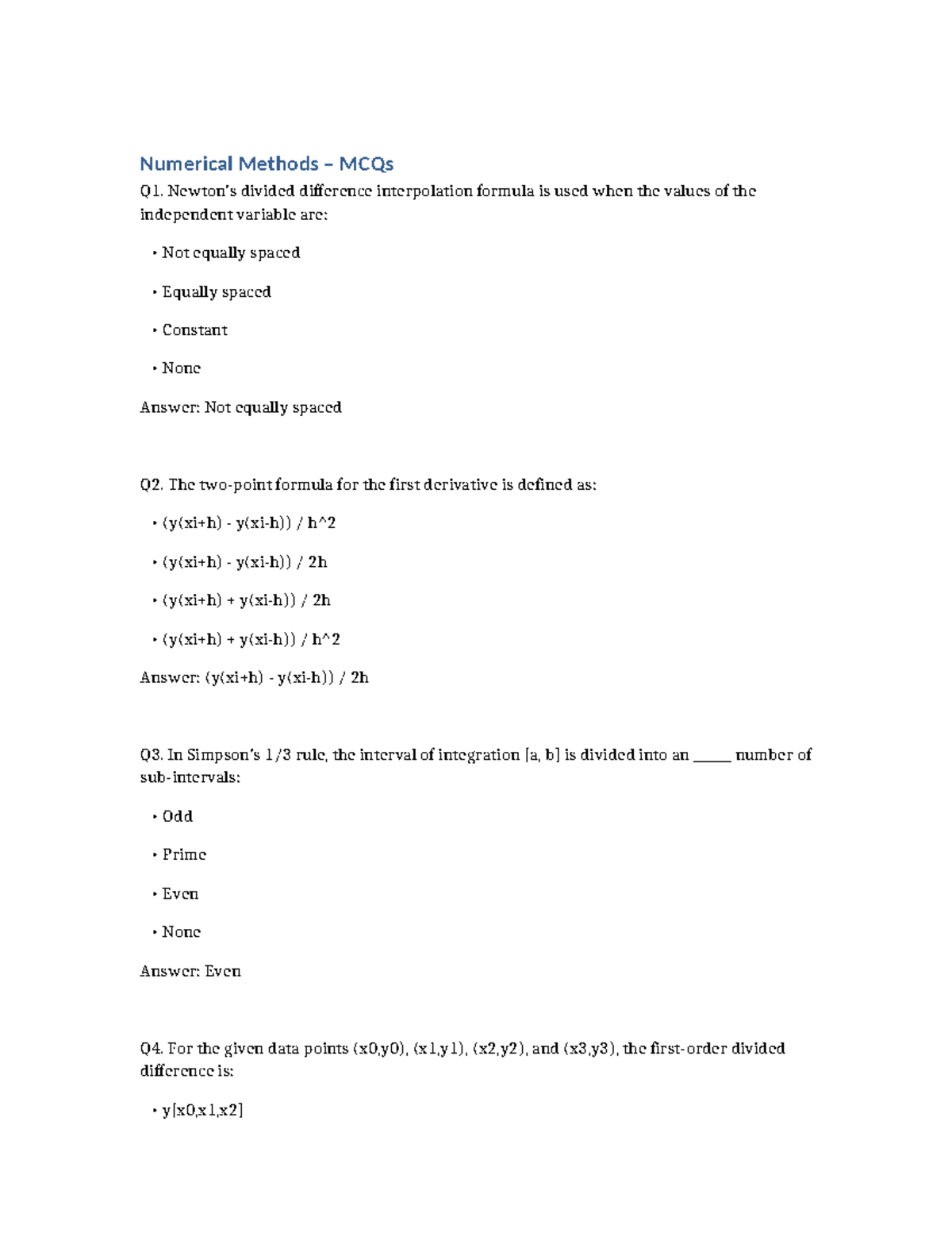 Numerical Methods MCQs Final Exam Fall 2025 - Studocu