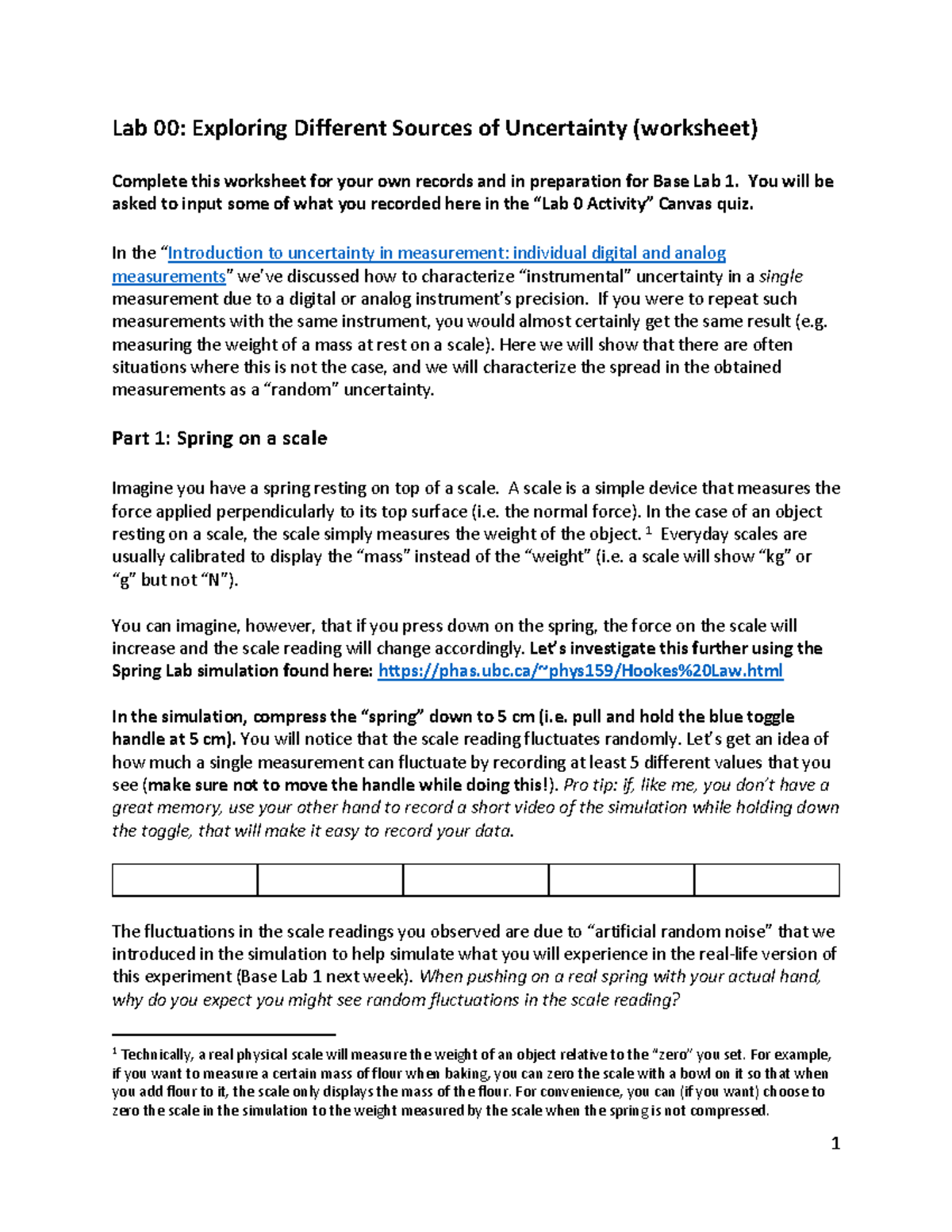 Lab 00: Uncertainty in Measurements Worksheet for Base Lab 1 - Studocu