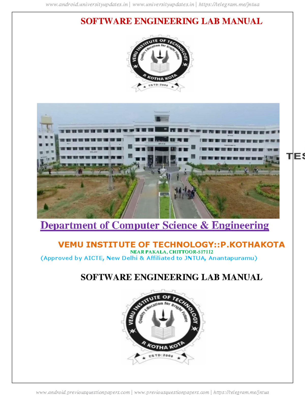 JNTUA CSE Software Engineering Lab Manual (R20) and Experiments Guide - Studocu