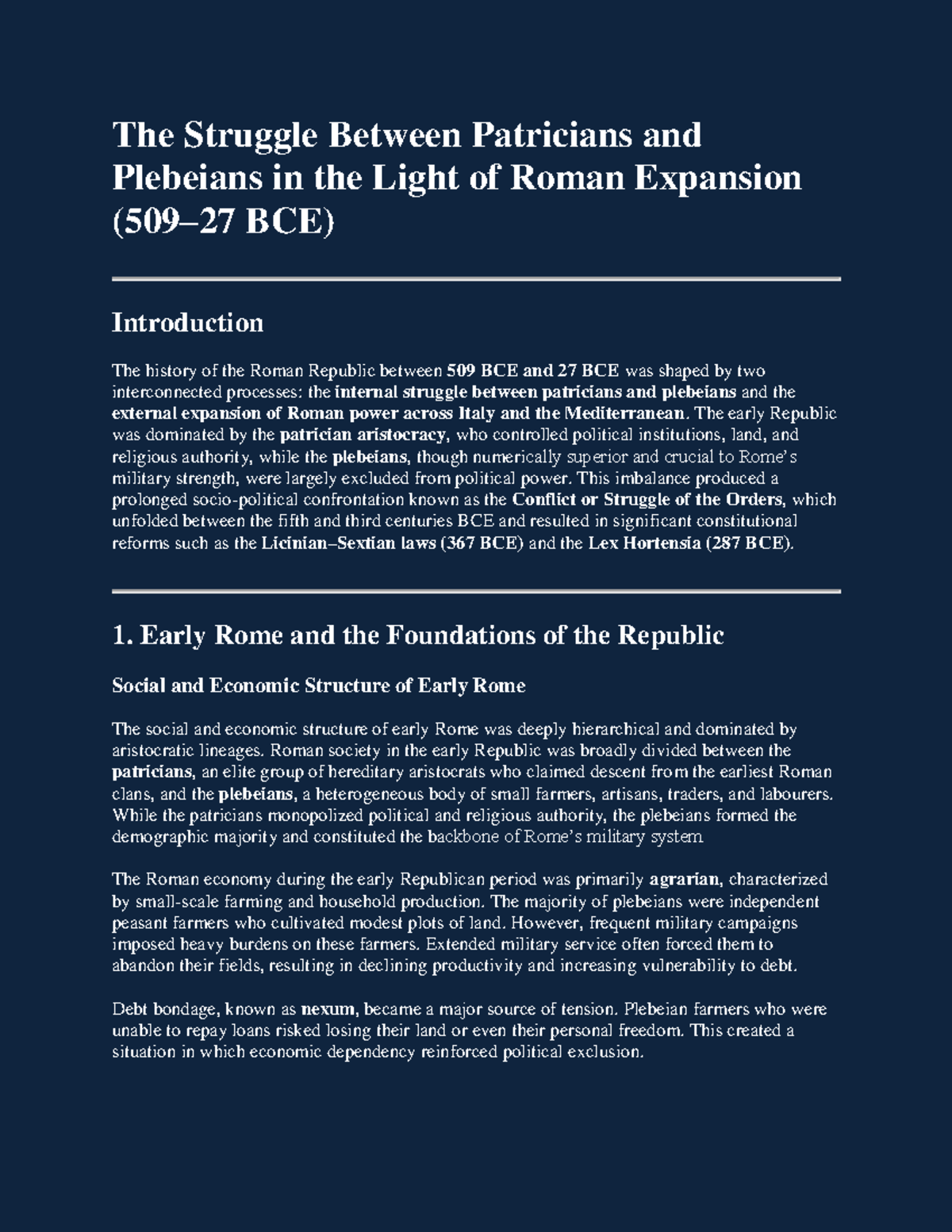The Conflict of Orders: Patricians vs. Plebeians in Roman Expansion ...