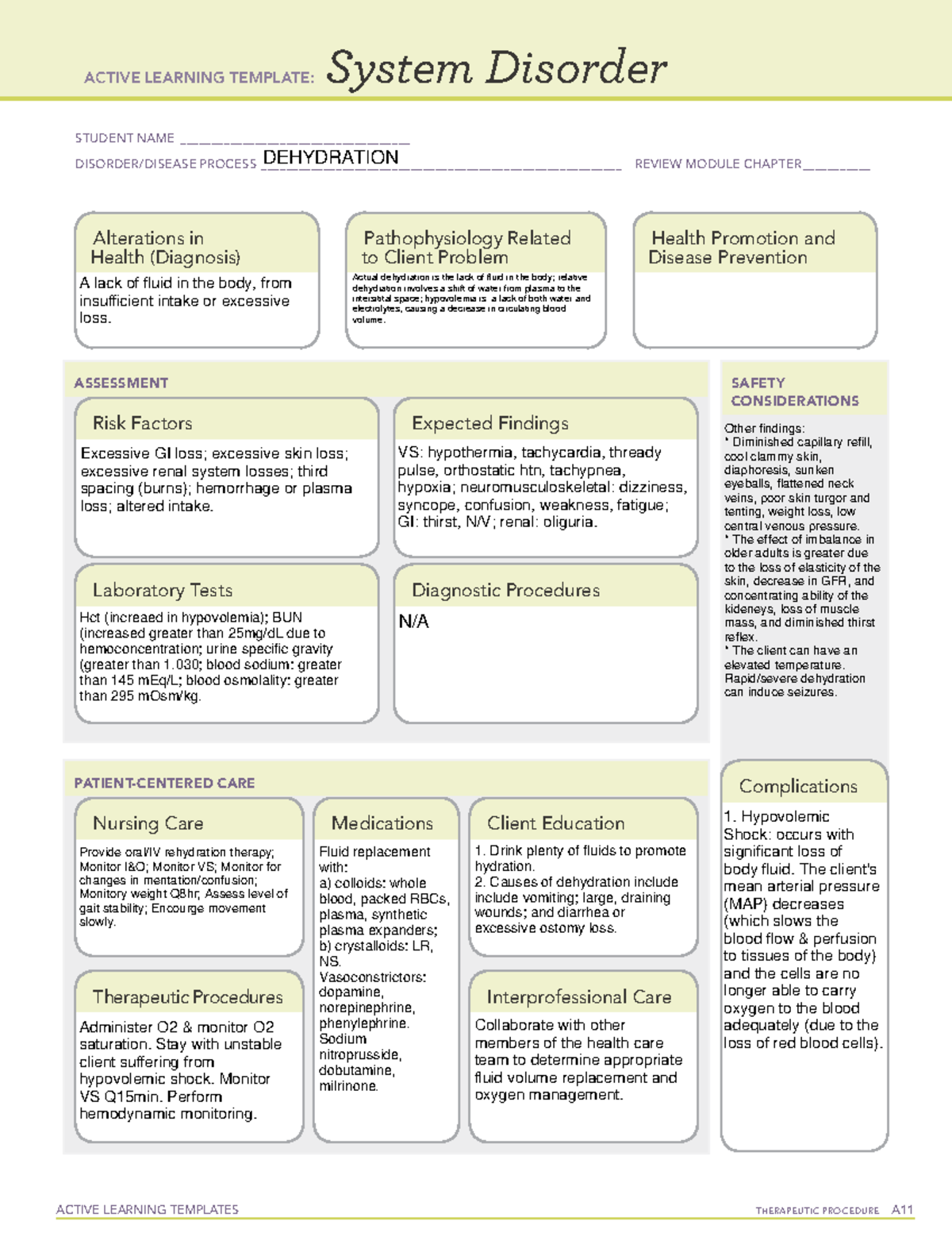 Dehydration - ATI System Disorder Study Notes for Nursing Care - Studocu