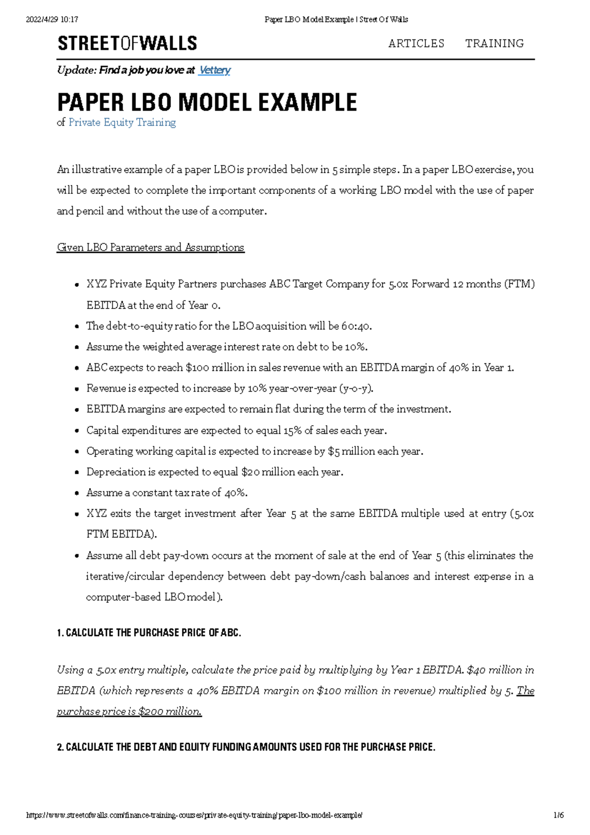 Paper LBO Model Example: Step-by-Step Guide for PE Training - Studocu