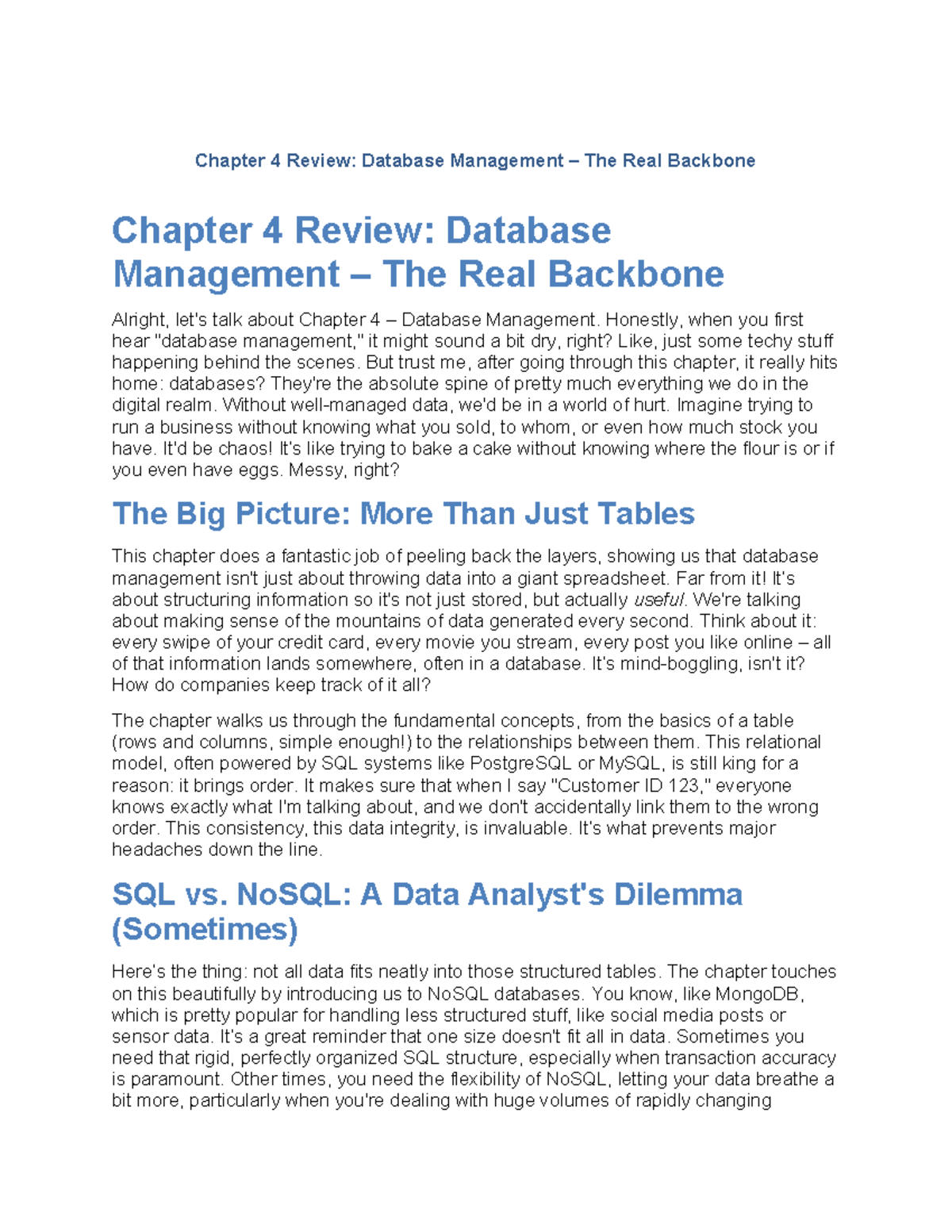 Chapter 4 Review: Database Management Fundamentals (DBM101) - Studocu