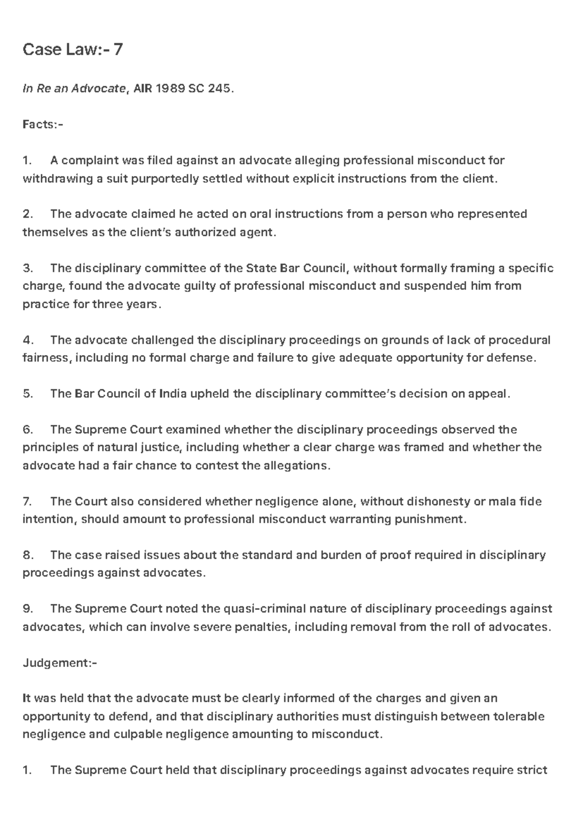 Case Law 7: In Re an Advocate - Professional Ethics Analysis - Studocu