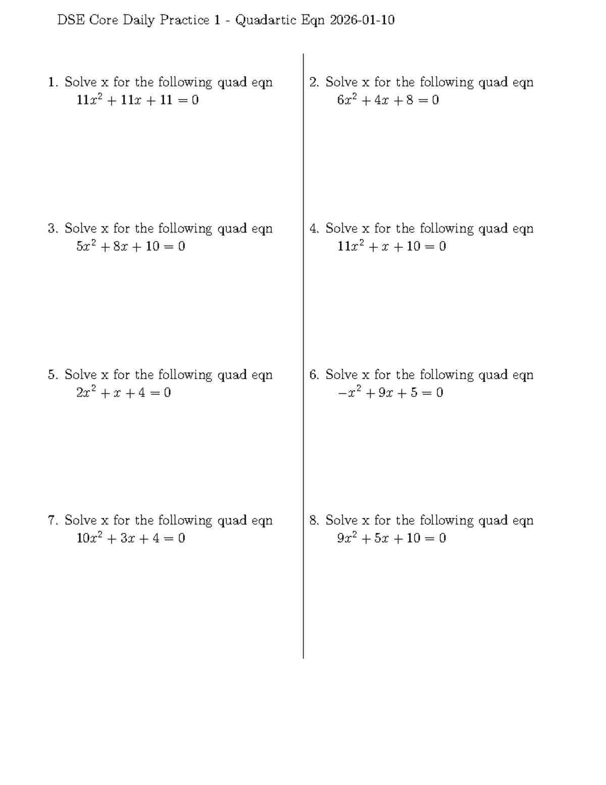 DSE Core Daily Practice 1: Solving Quadratic Equations - Studocu