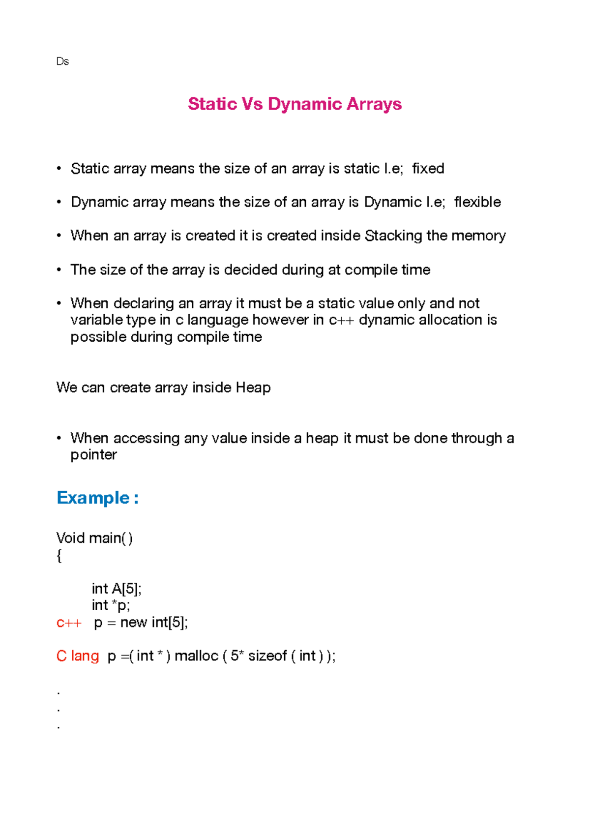 Static vs Dynamic Arrays in C: Key Differences Explained - Studocu