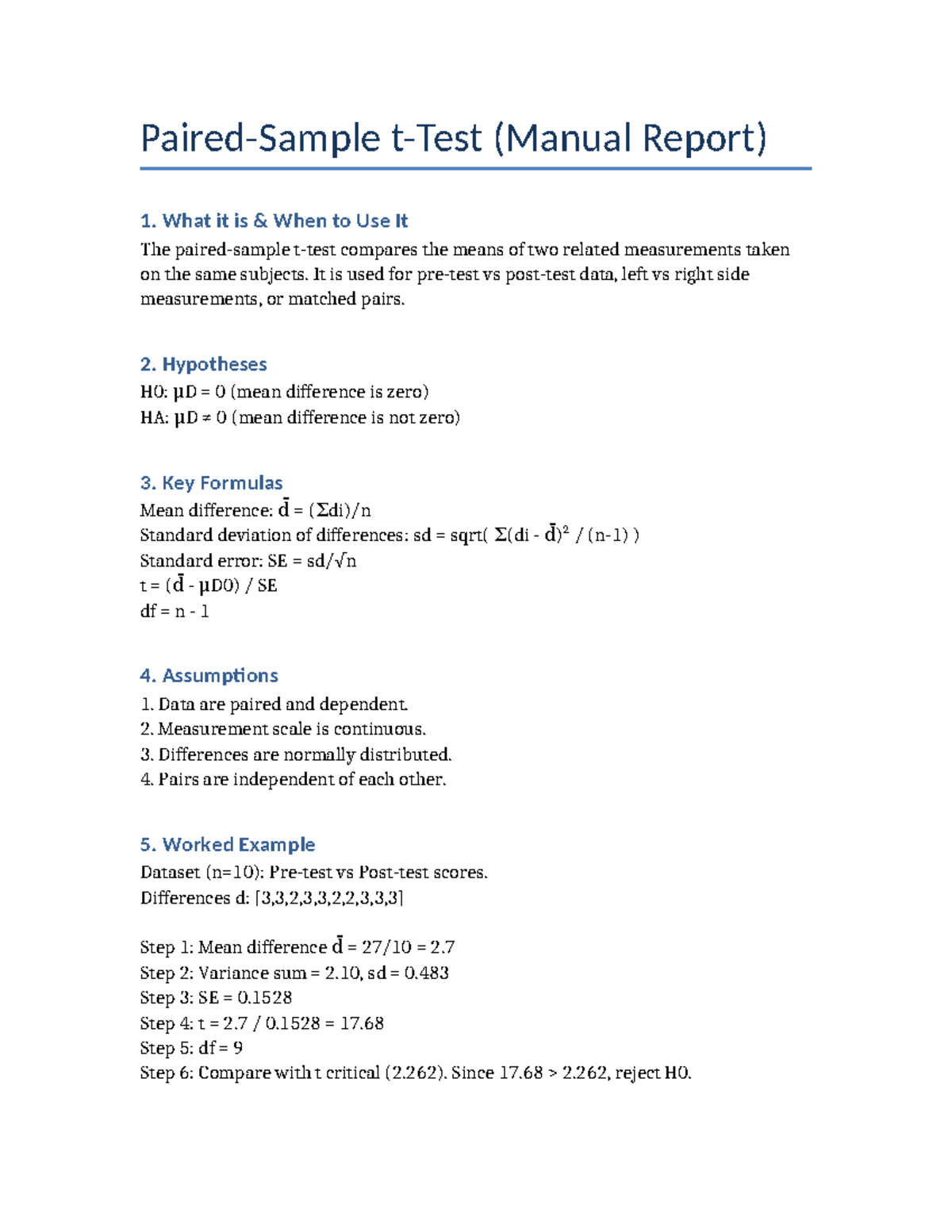 Paired T-Test Report - Manual Analysis and Interpretation - Studocu