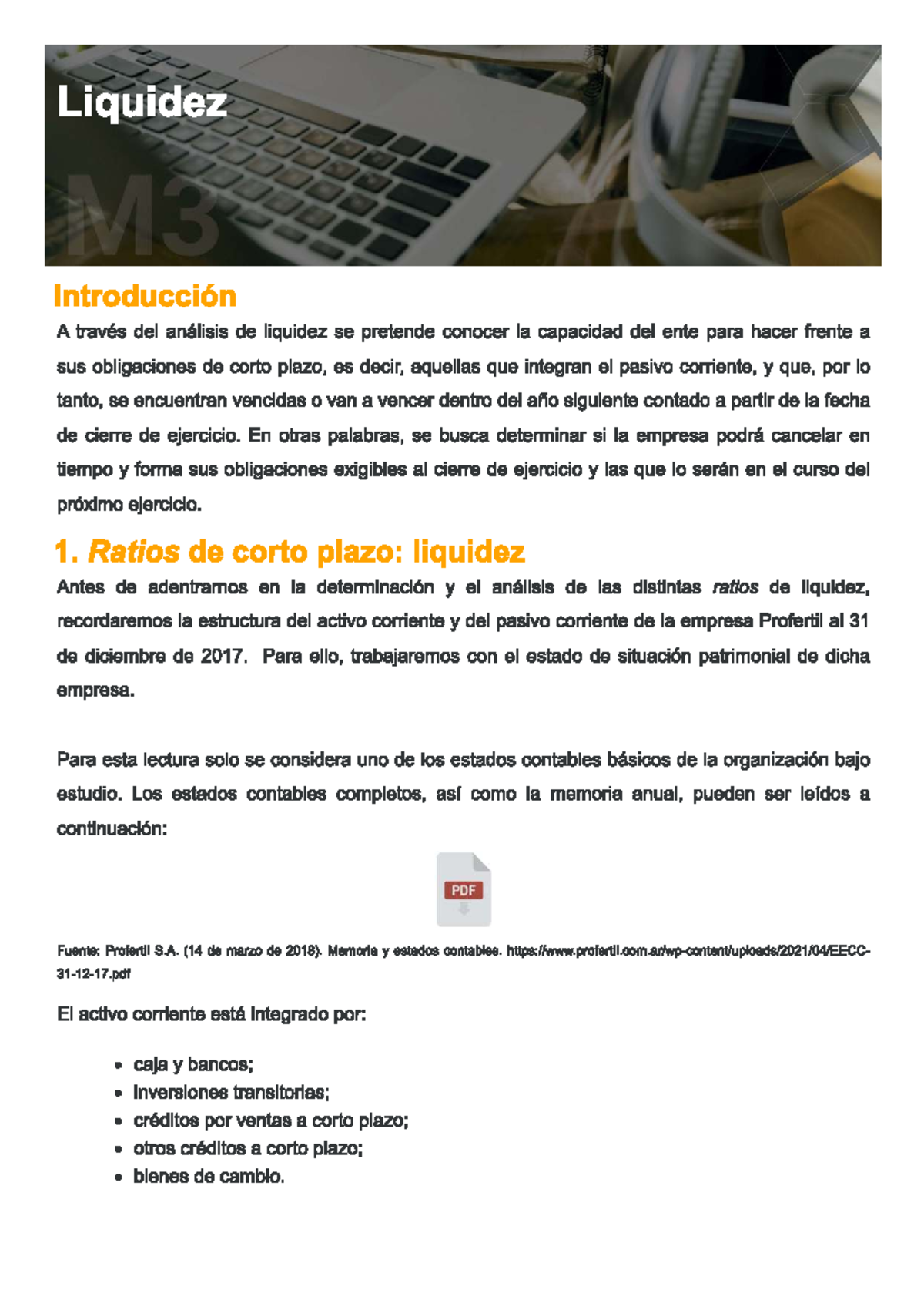 M3L2 - Análisis de Liquidez y Ratios de Corto Plazo en Profertil - Studocu