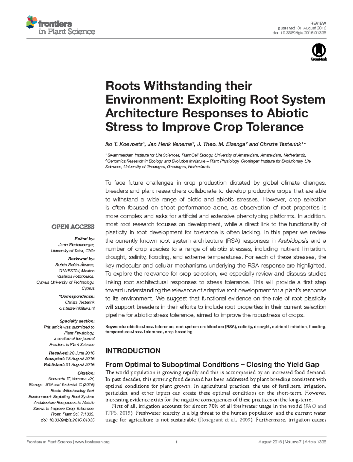 REVIEW: RSA Responses to Abiotic Stress for Crop Tolerance (FPLS-07 ...