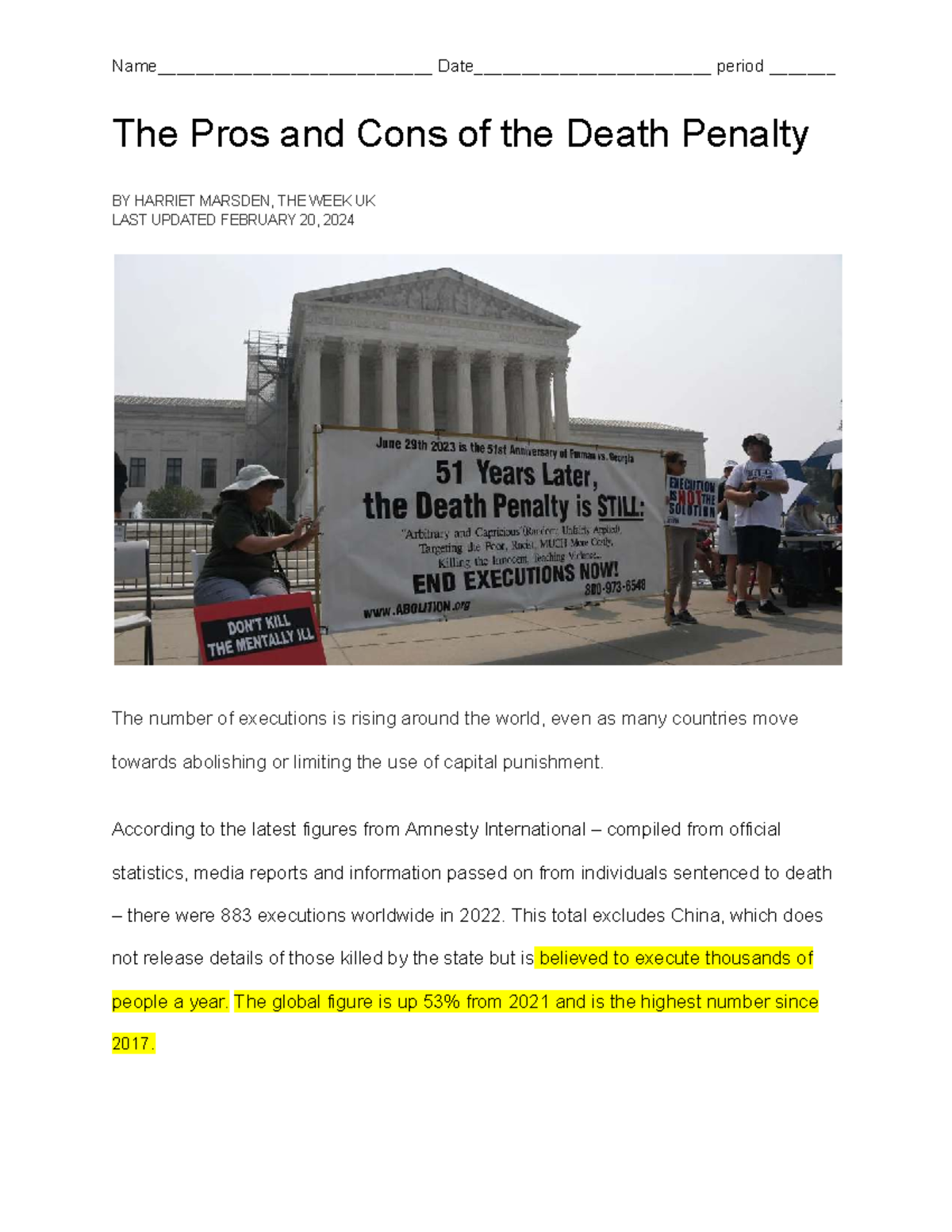 The Pros and Cons of the Death Penalty - 6012009 Analysis - Name