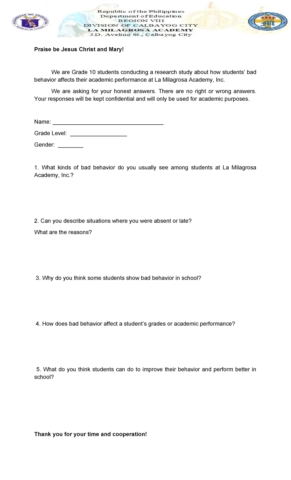 Grade 10 Research Study: Impact of Bad Behavior on Academic Performance ...