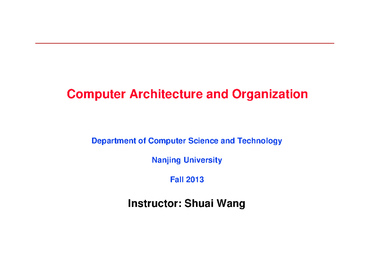 Lecture 01: Intro to Computer Architecture and Organization (CS104 ...