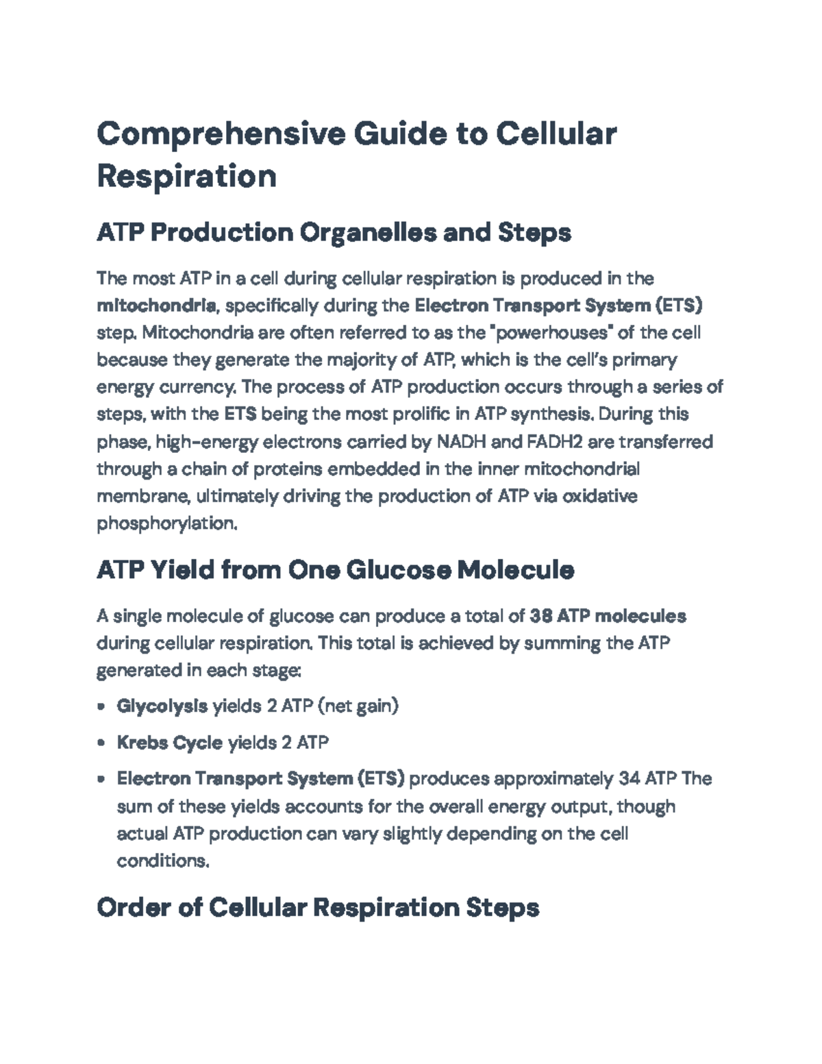 Final Exam Review: Cellular Respiration & ATP Production (BIO101) - Studocu