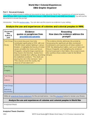 Dropbox for WWI Colonial Experiences DBQ Graphic Organizer - Click the ...