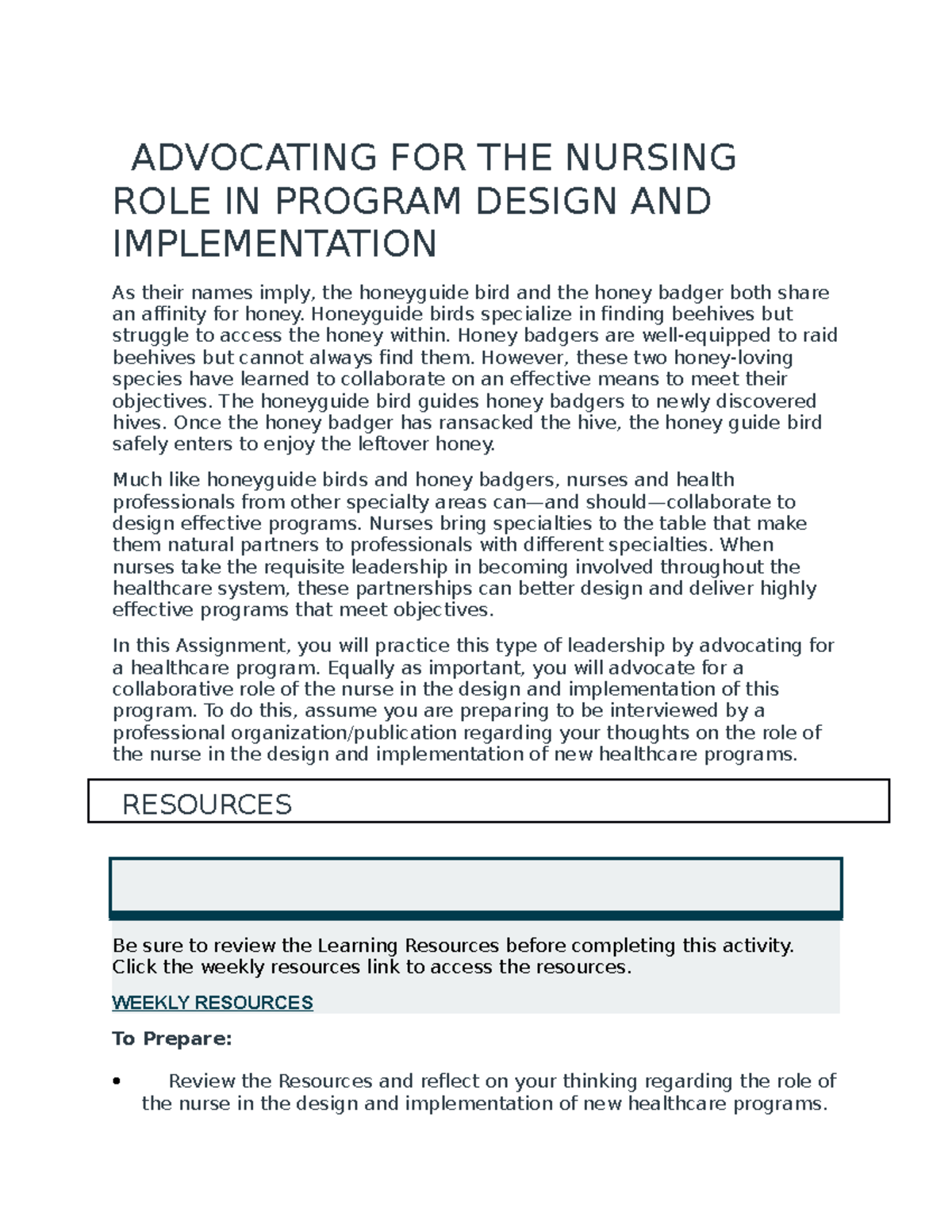 Advocating FOR THE Nursing ROLE IN Program Design AND Implementation ...