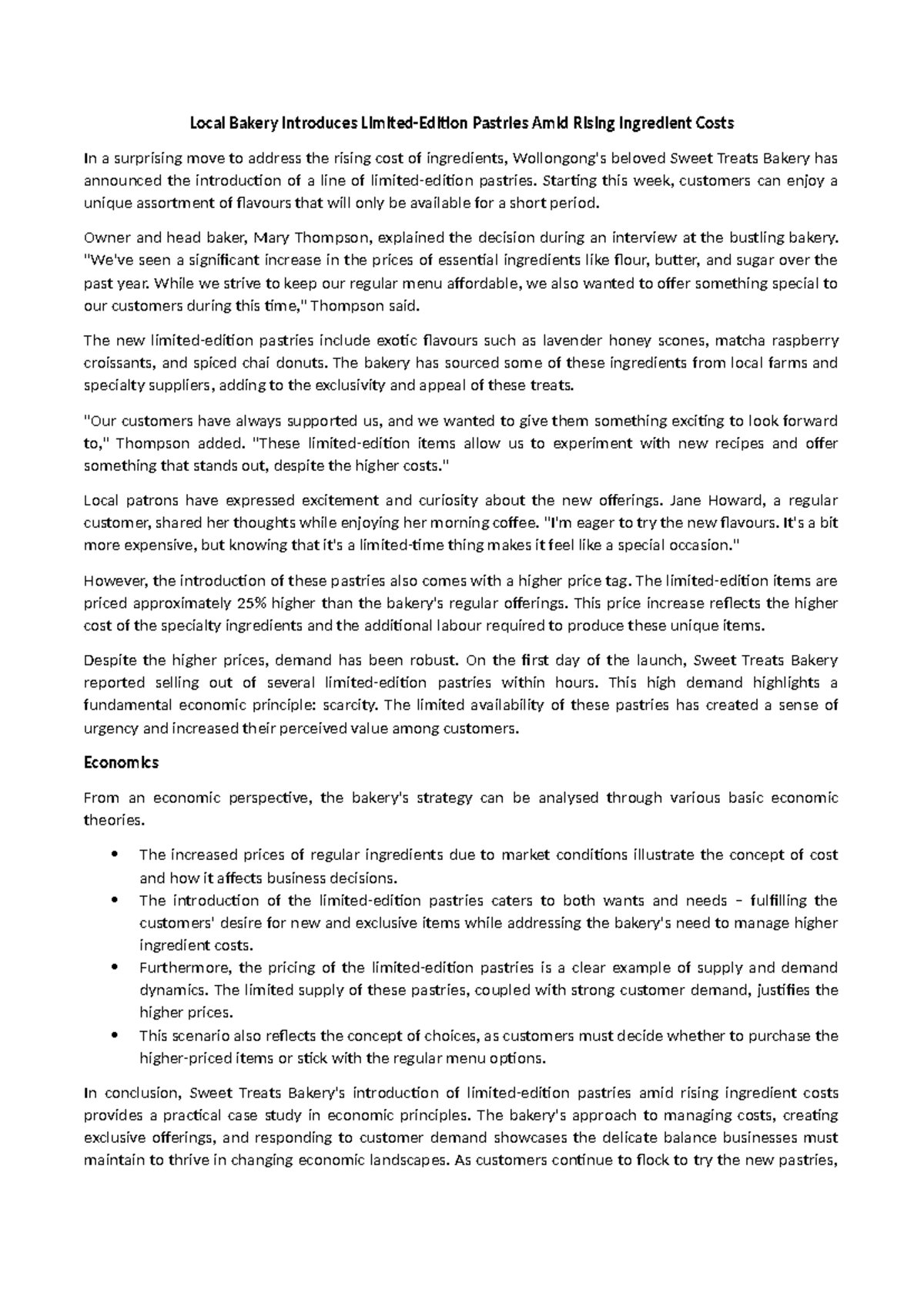 T1 Bakery Case Study: Pastry Launch Amid Rising Costs - Studocu