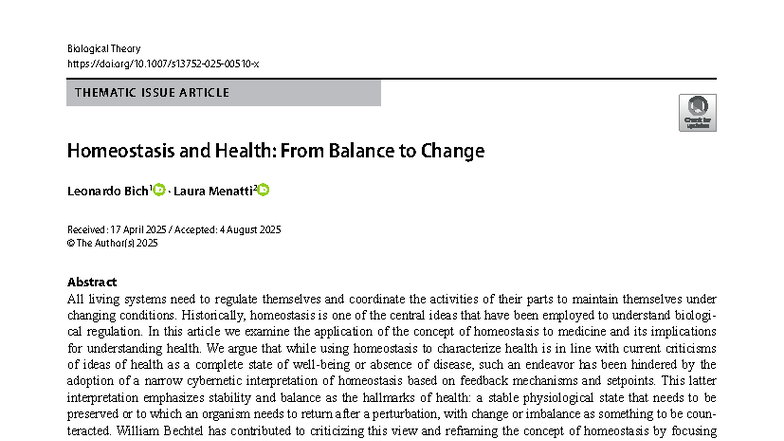 Homeostasis and Health: A Shift from Stability to Adaptation - Studocu